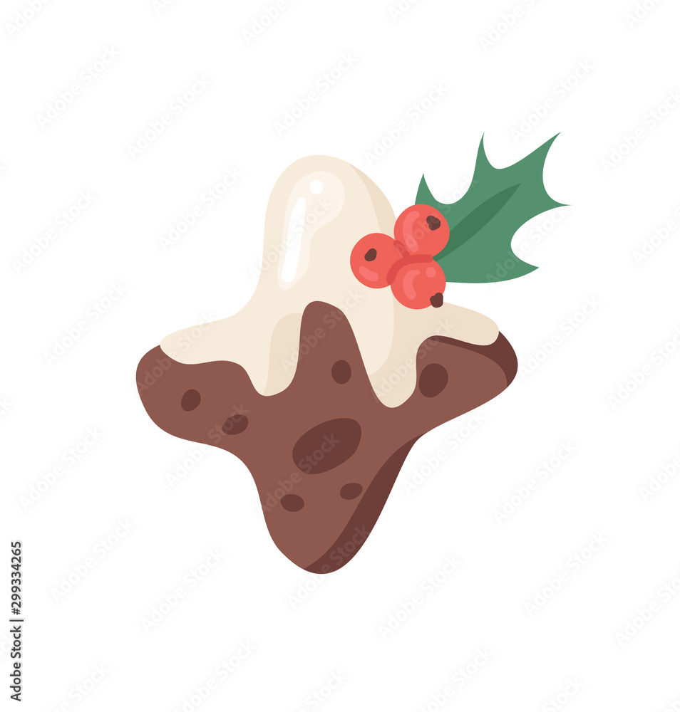 Cartoon vector illustration Christmas Pudding. Hand drawn font. Actual ...