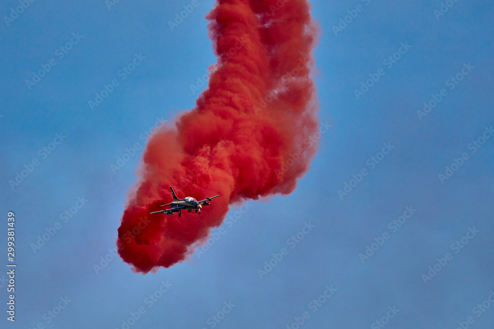 Aerobatic Team Al Fursan. Color smoke show of UAE Air Force Aerobatic ...