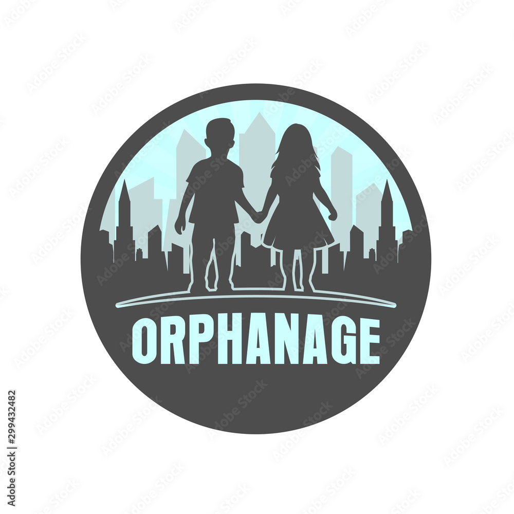 Orphanage logo silhouette little boys and girls hand in hand silhouette ...