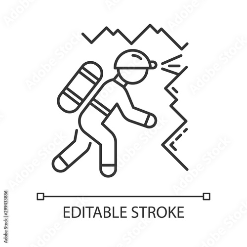 Spelunking linear icon. Caving, potholing. Exploring underground ...