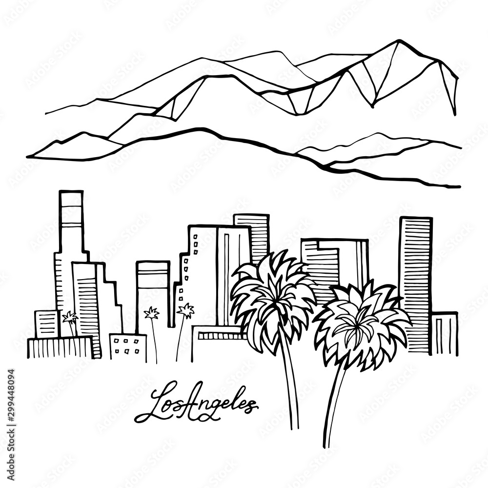 Vector illustration. Los Angeles America. Hand drawn style logo sign ...