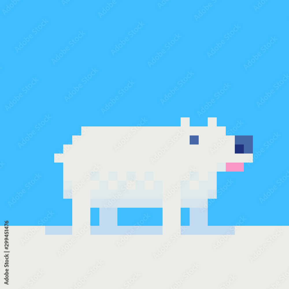 Polar bear mosaic icon. Pixel art style. Isolated vector illustration. Game assets 8-bit sprite ...