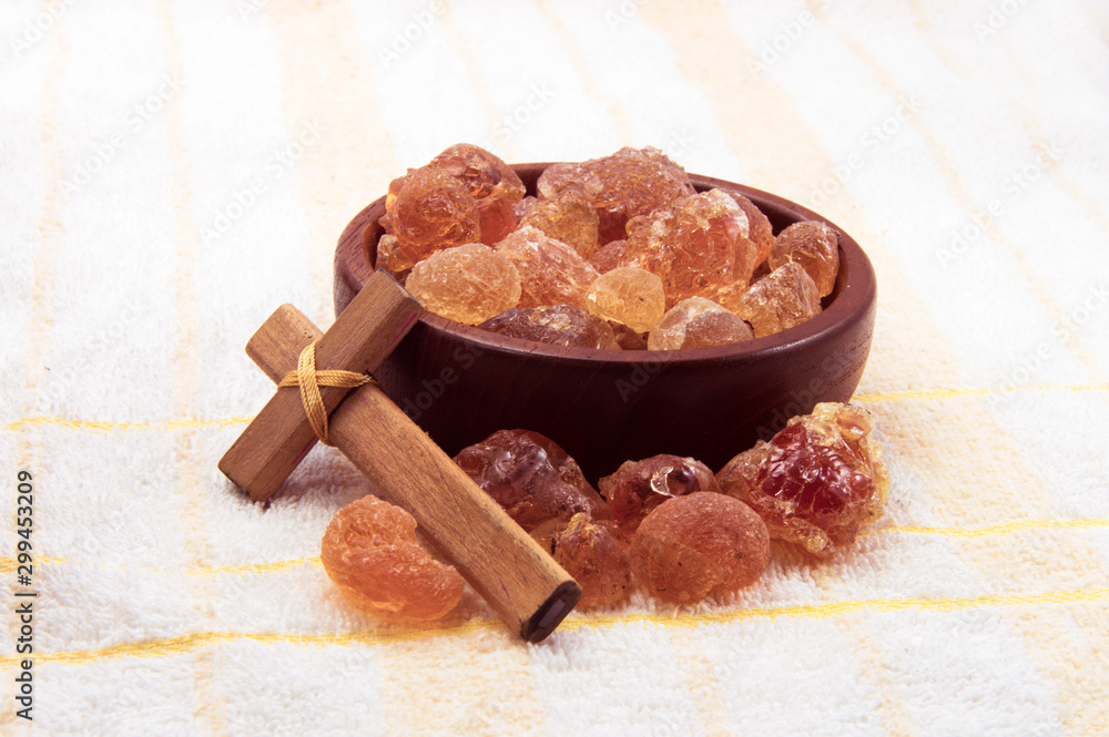 Arabic gum manna natural mana resin crystal, senegal acacia on table ...