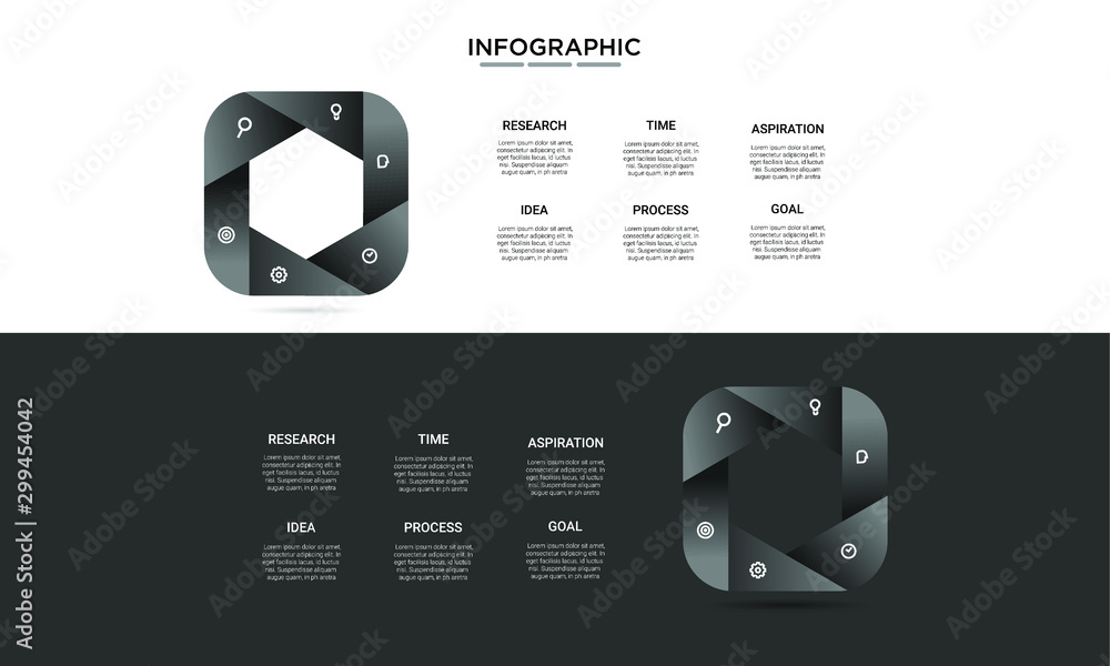 hexagon black Infographic stack chart design with icons and options or ...