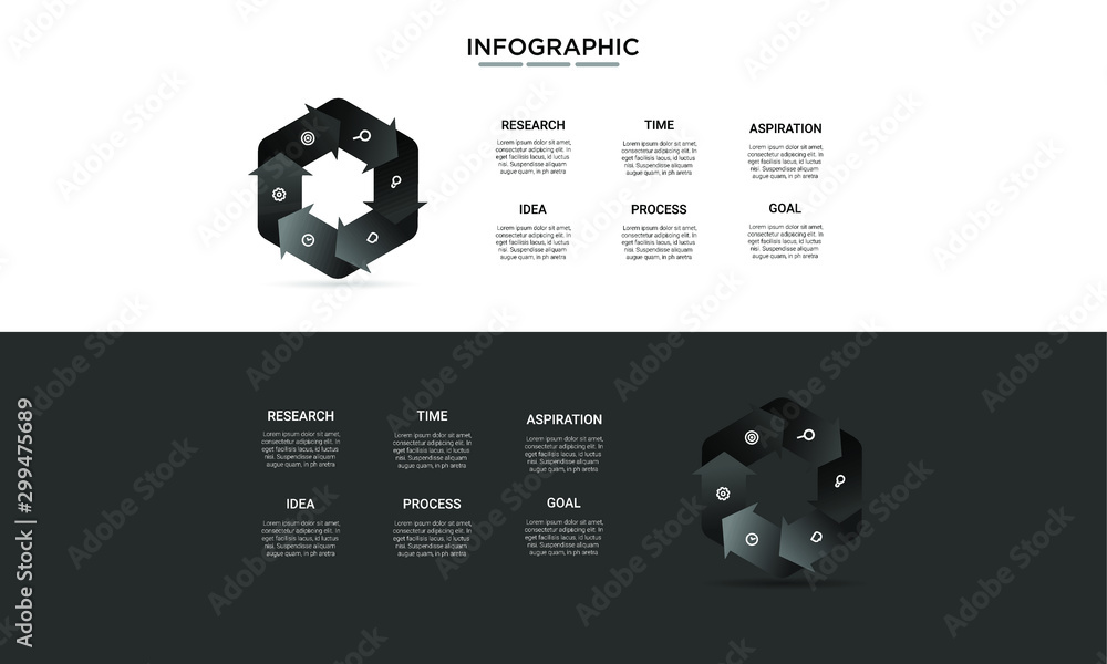 Vector de Stock hexagon black Infographic stack chart design with icons ...