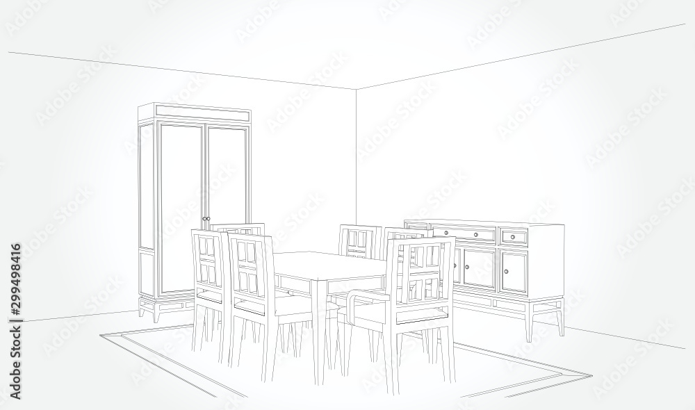 Linear sketch of an interior. Sketch Line room . Vector illustration ...