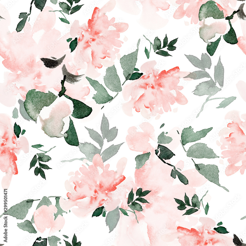 Seamless summer pattern with watercolor flowers handmade. Stock ...