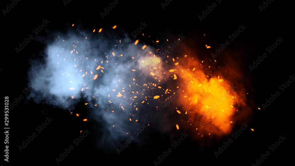 Fire particles effect dust debris isolated on black background, motion ...