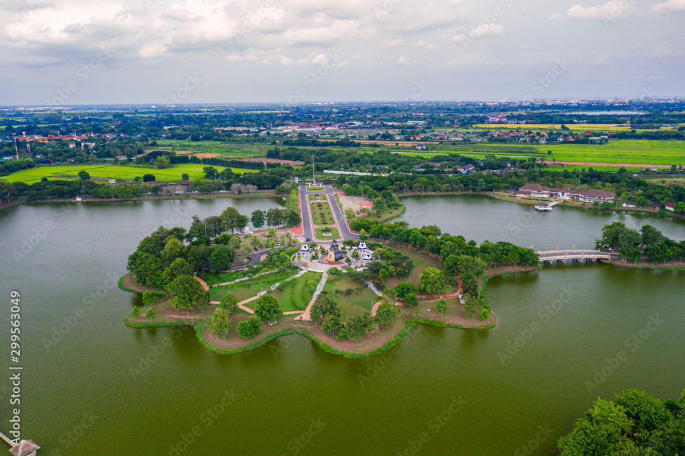 Aerial view of Queen Suriyothai statue monument at Thung Makham Yong ...