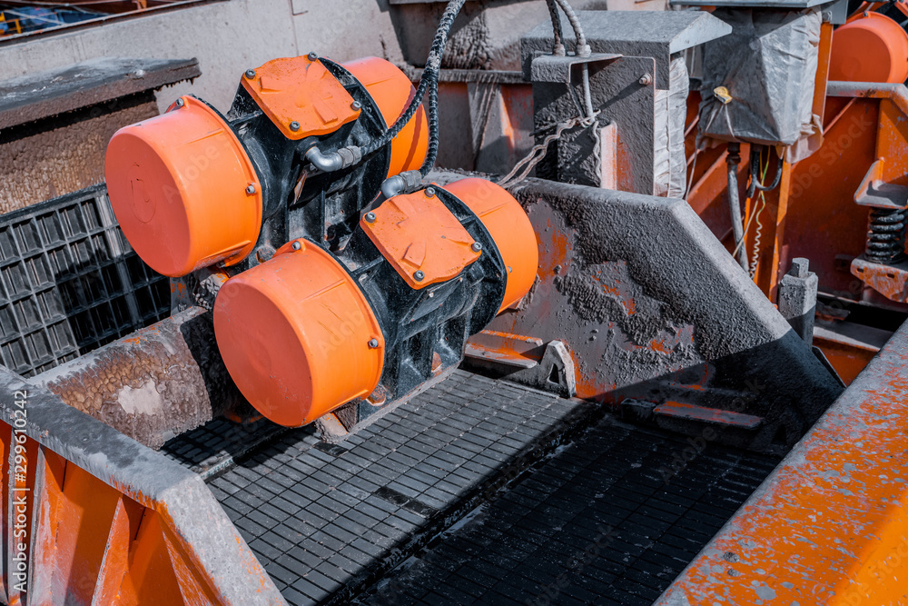 Shale shaker on an offshore oil rig. Shale shaker screen close up view ...