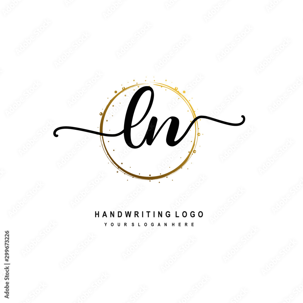 Initials letter LN vector handwriting logo template. with a circle ...