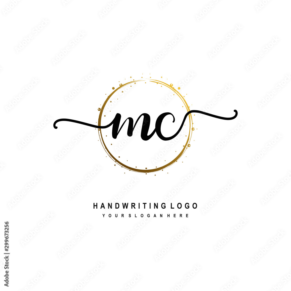 Initials letter MC vector handwriting logo template. with a circle ...