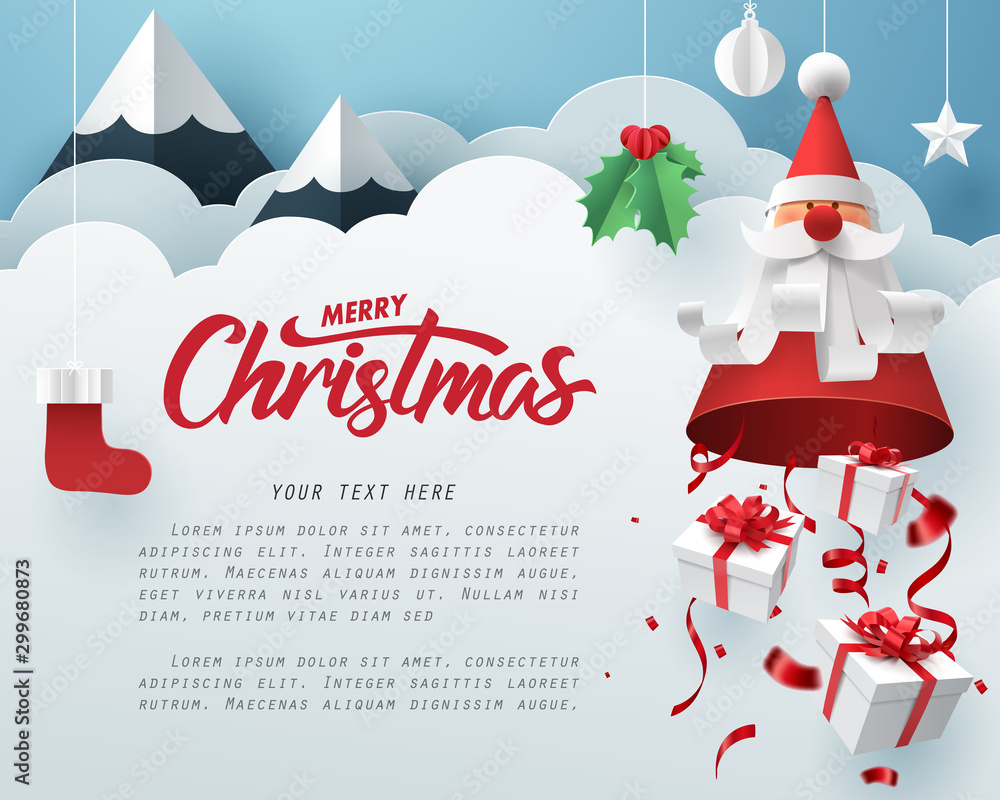Paper art of Gift box dropping from Santa Claus Stock Vector | Adobe Stock