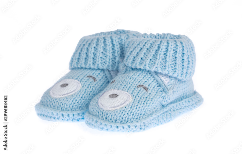 Blue baby booties isolated on white background Stock Photo | Adobe Stock