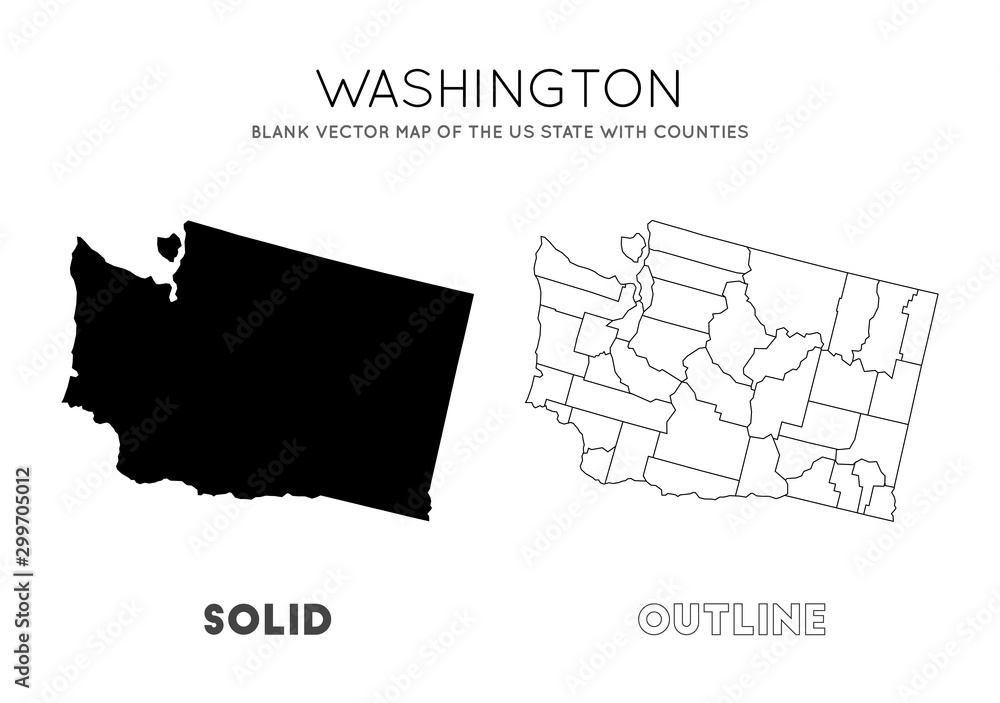 Washington map. Blank vector map of the US State with counties. Borders ...