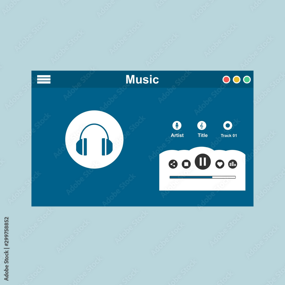 Modern Music player app interface vector color template. Media player ...