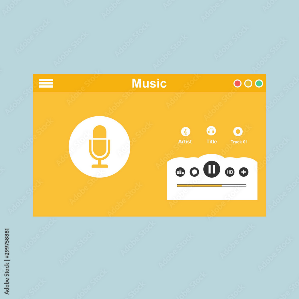 Modern Music player app interface vector color template. Media player ...