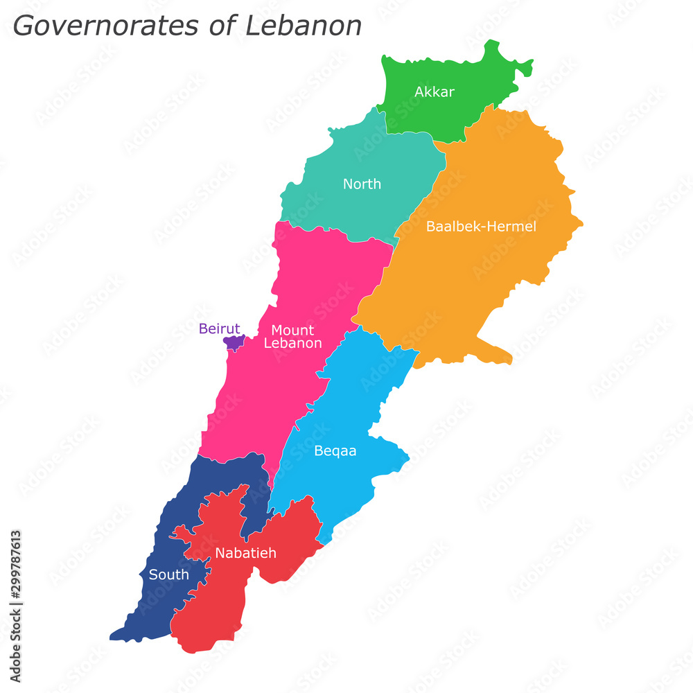 Lebanon map with governorates. Political map. Vector illustration Stock ...