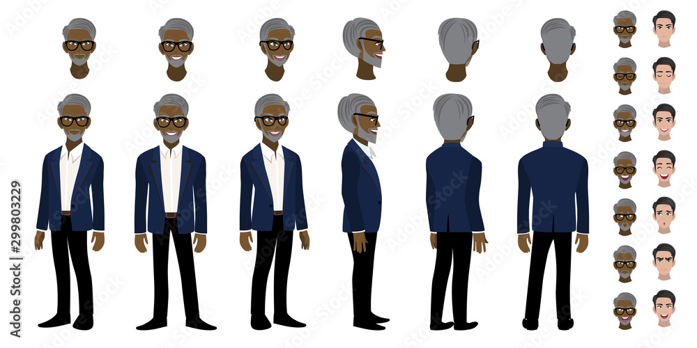 African American Professor cartoon character head set and animation ...