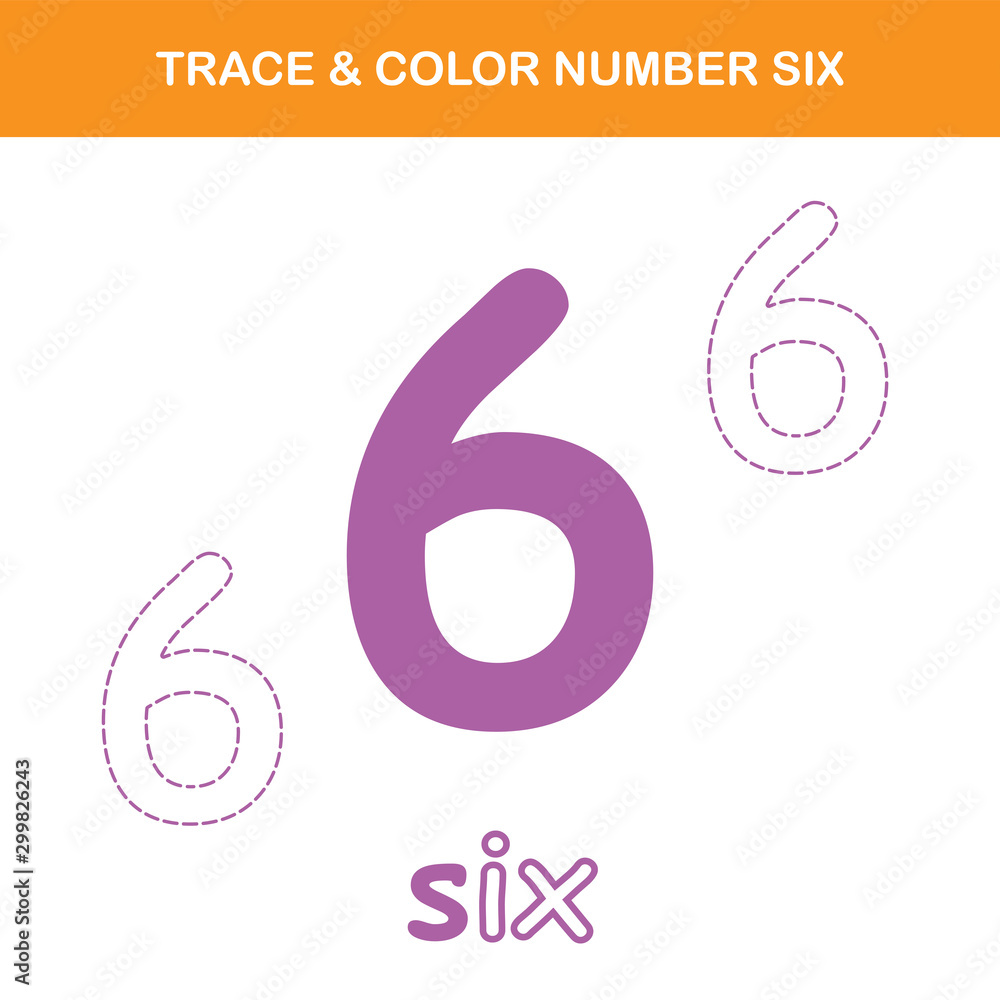 Trace & color number 6 worksheet. Easy worksheet, for children in ...