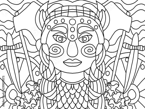 Cartoon viking woman coloring book page for adults and kids ...