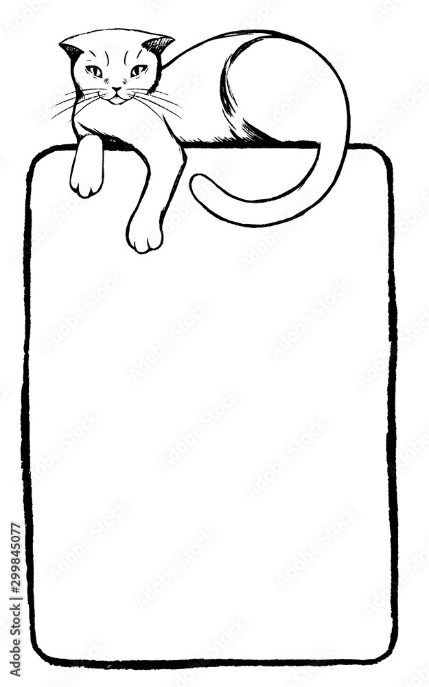 Vector. Cute cat sit on of blank paper for text. Clear sheet, list for ...