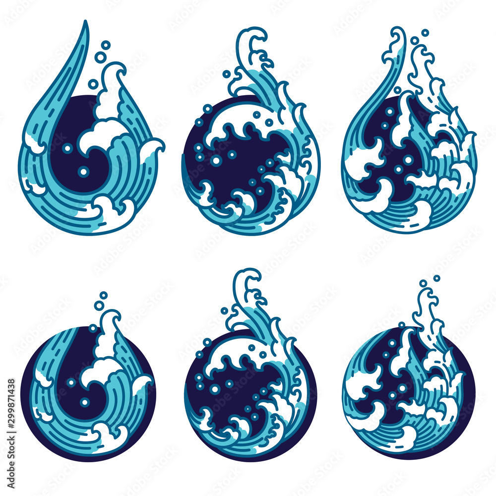 water wave line in round shape color set Stock Vector | Adobe Stock