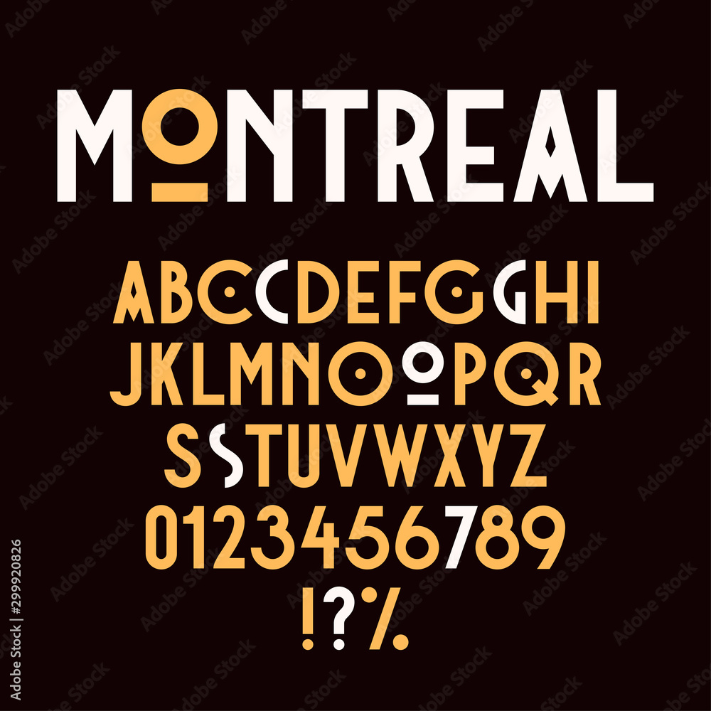 Vintage retro font. Modern art deco font. Set of letters, numbers and ...