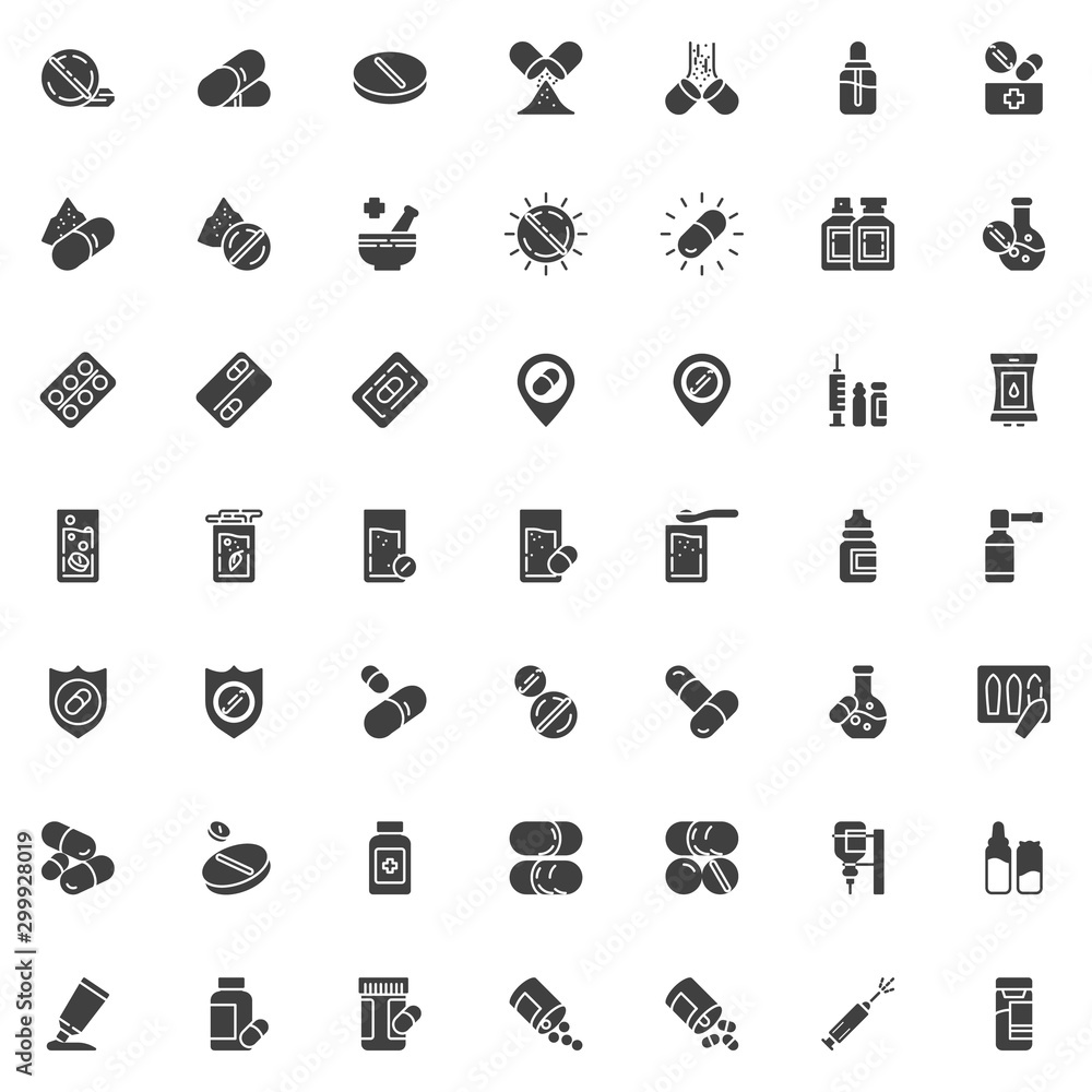 Medicine pills vector icons set, modern solid symbol collection, filled ...