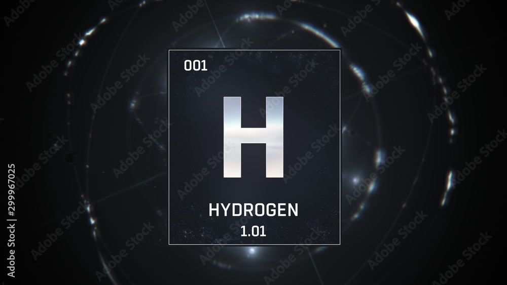 3D illustration of Hydrogen as Element 1 of the Periodic Table. Silver ...