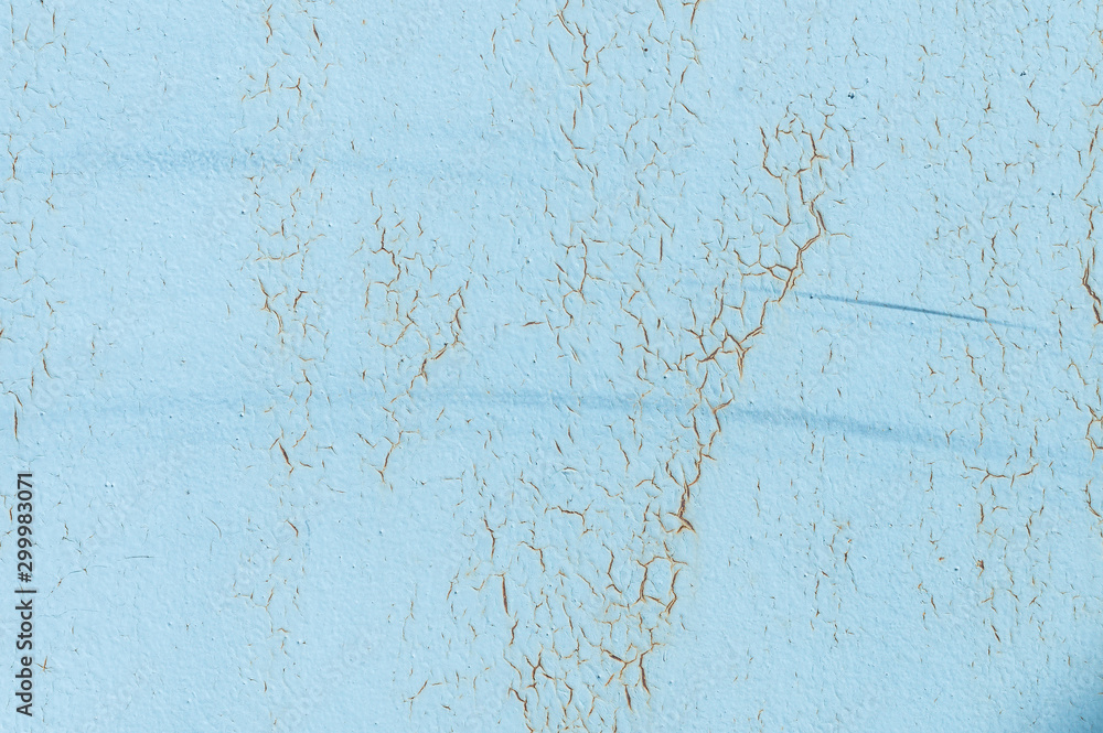 Light blue faded. Texture of stained metal surface with cracked paint ...