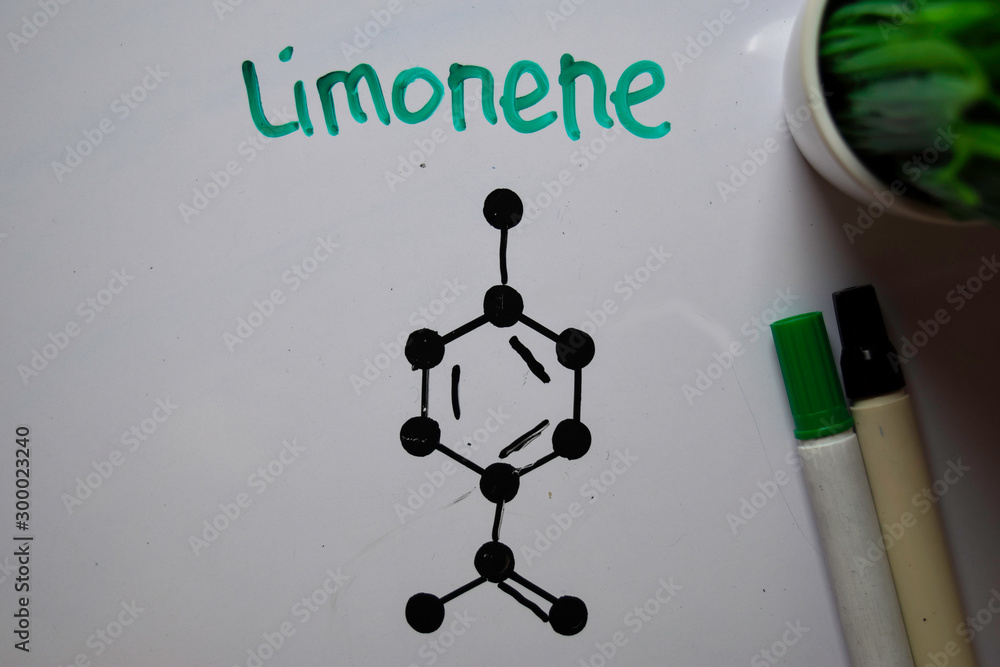 Photo Stock Limonene. Colorless liquid hydrocarbon molecule write on ...
