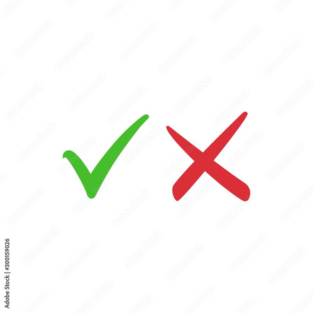 Tick symbol set in red and green, checkmark vector icons. Yes and no, right and wrong tick check ...