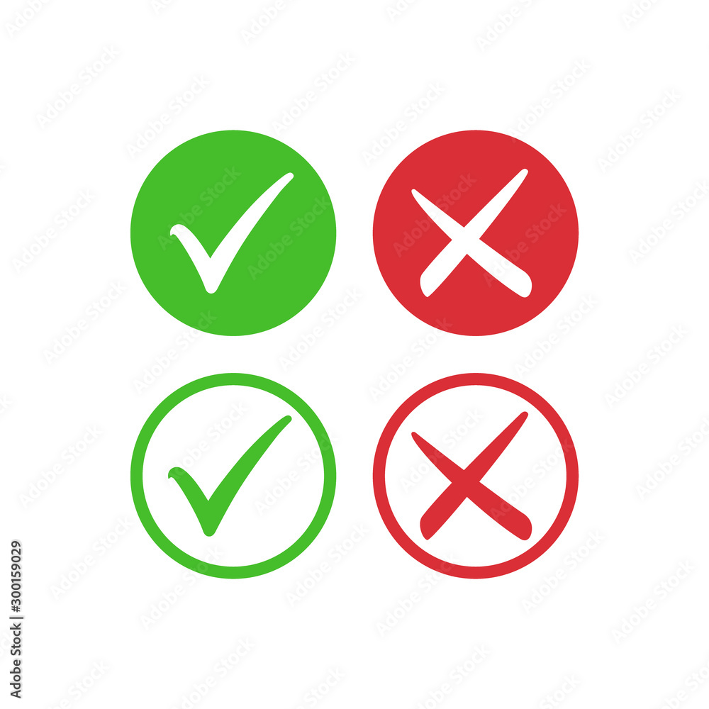 Tick symbol set in red and green circle, checkmark in checkbox vector ...