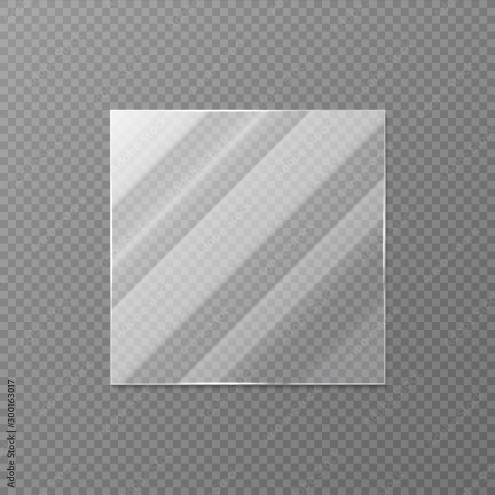 Realistic square glass. Blank mirror or window object with light ...