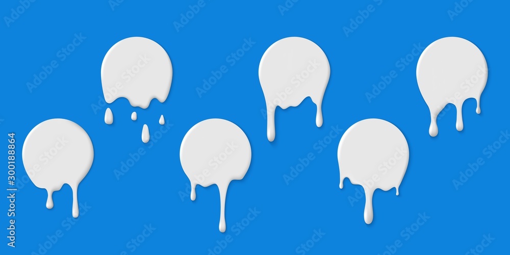 Milk labels with drips. Milkshake melt circle stickers with drops ...