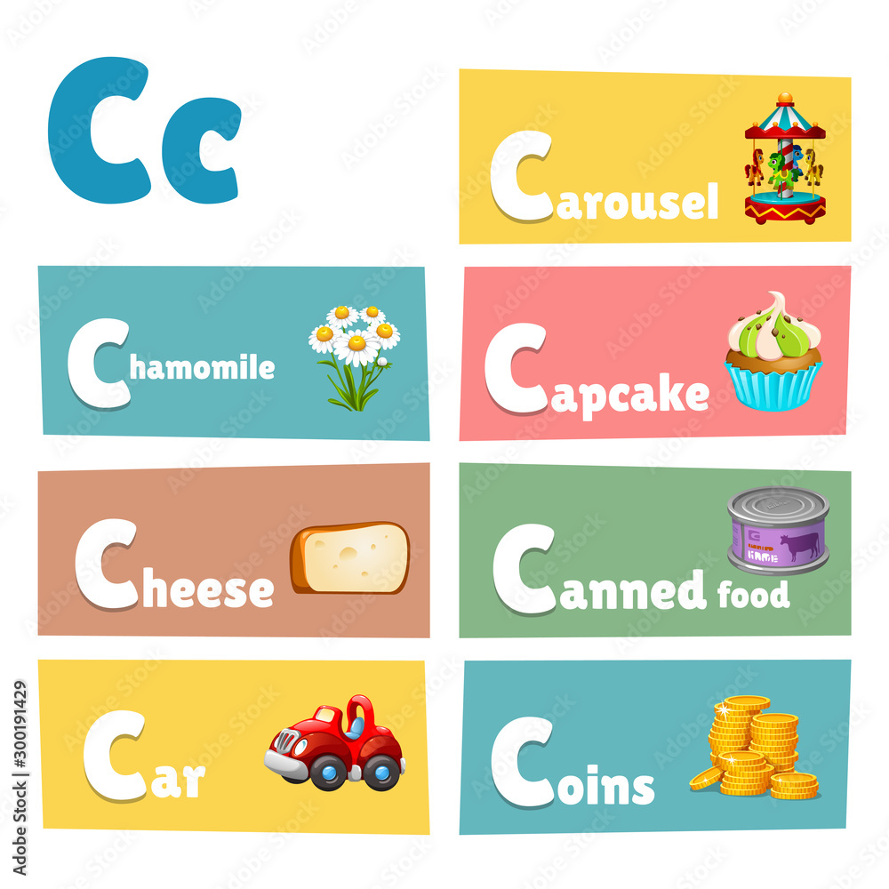 Vector letter C with pictures and words with C Stock Vector | Adobe Stock