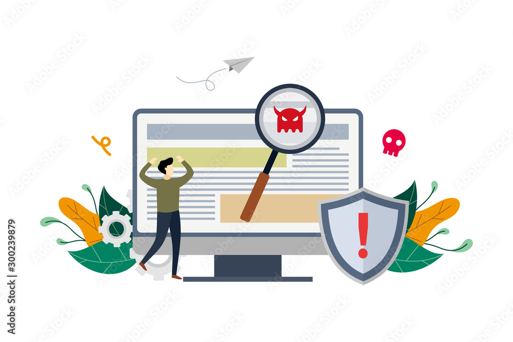 Virus malware detected on PC concept, viruses attack warning signs, hacking alert messages with ...