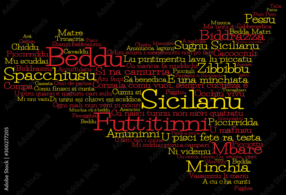 Sicily map made from Sicilian slang words in vector format. Stock ...