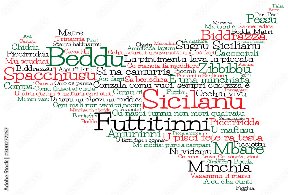 Sicily map made from Sicilian slang words in vector format. Stock ...