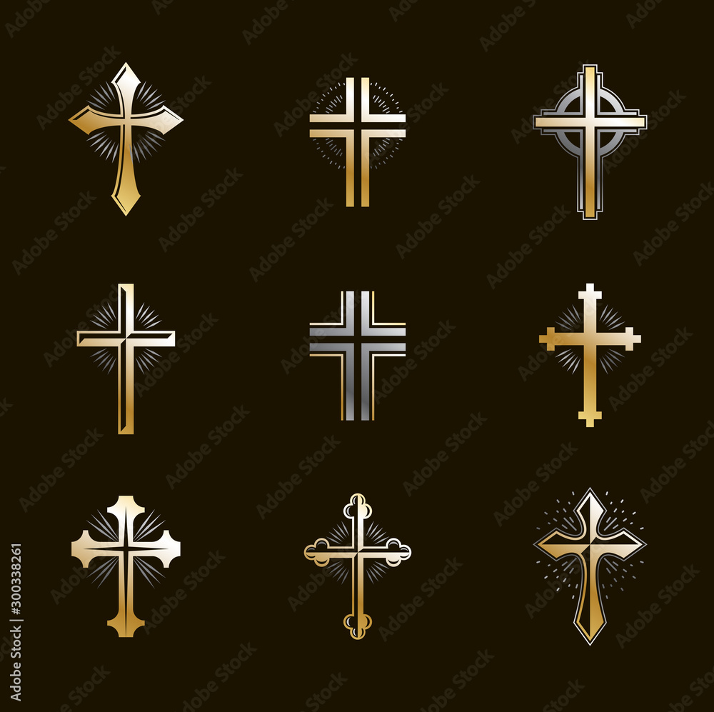 Crosses emblems vector emblems big set, Christian religion heraldic ...