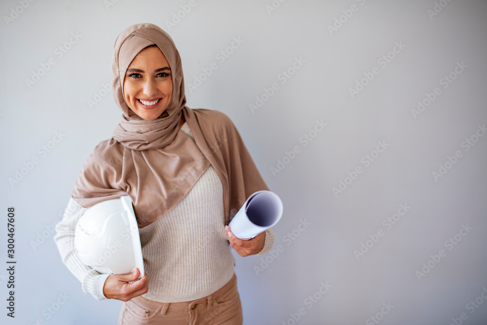 Muslim woman with personal protective equipment. Beautiful young Muslim ...