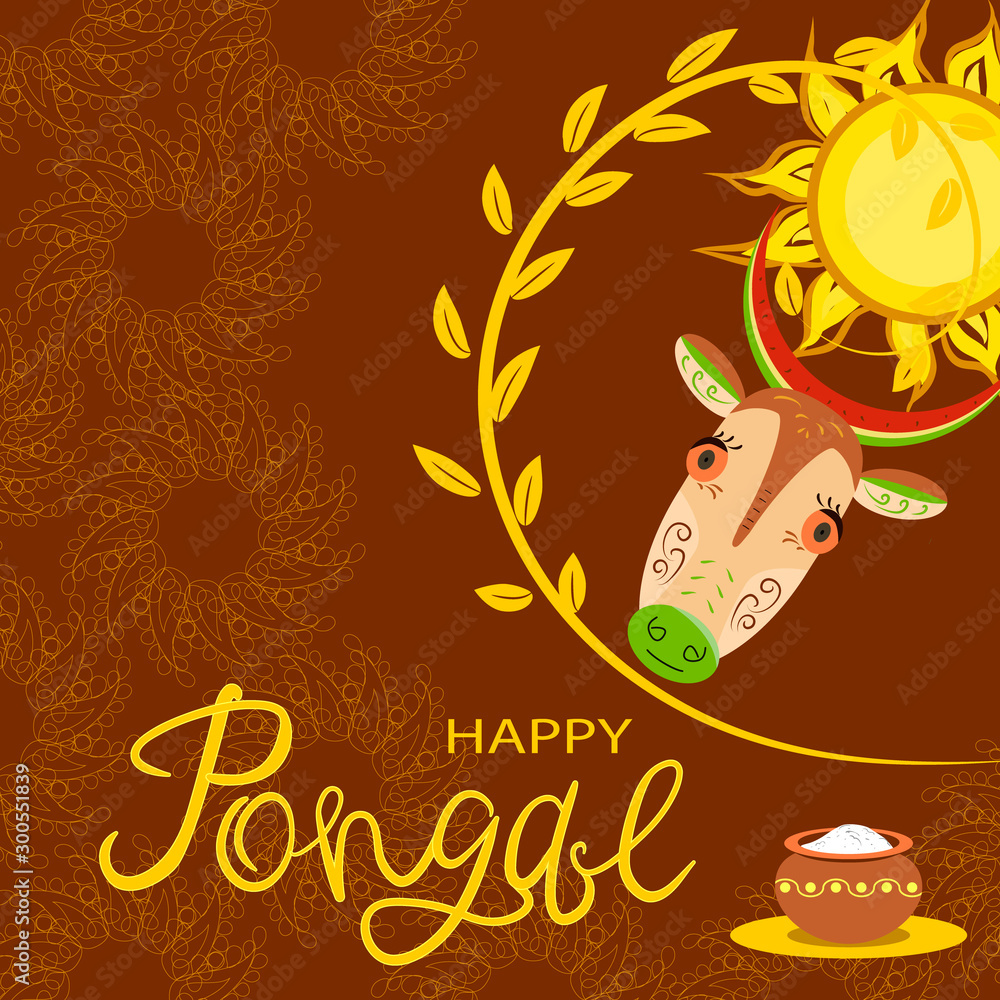 Greeting card to the Pongal Harvest Festival. Feast of Mankara Sankrati ...