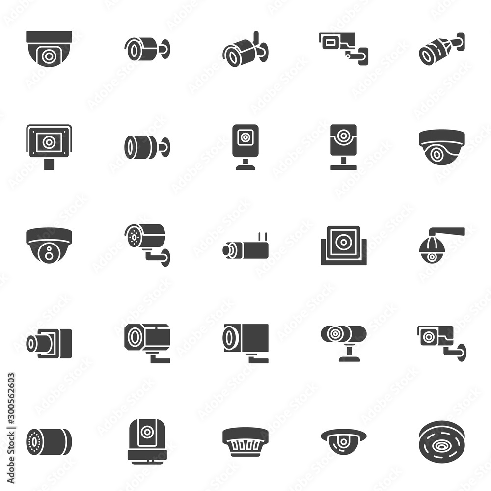 CCTV camera vector icons set, modern solid symbol collection, filled ...