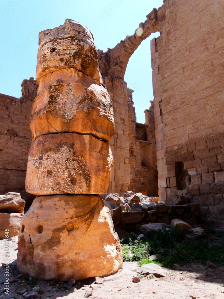Photo Stock Stacked stones before Temple of Winged Lions in Petra, an ...
