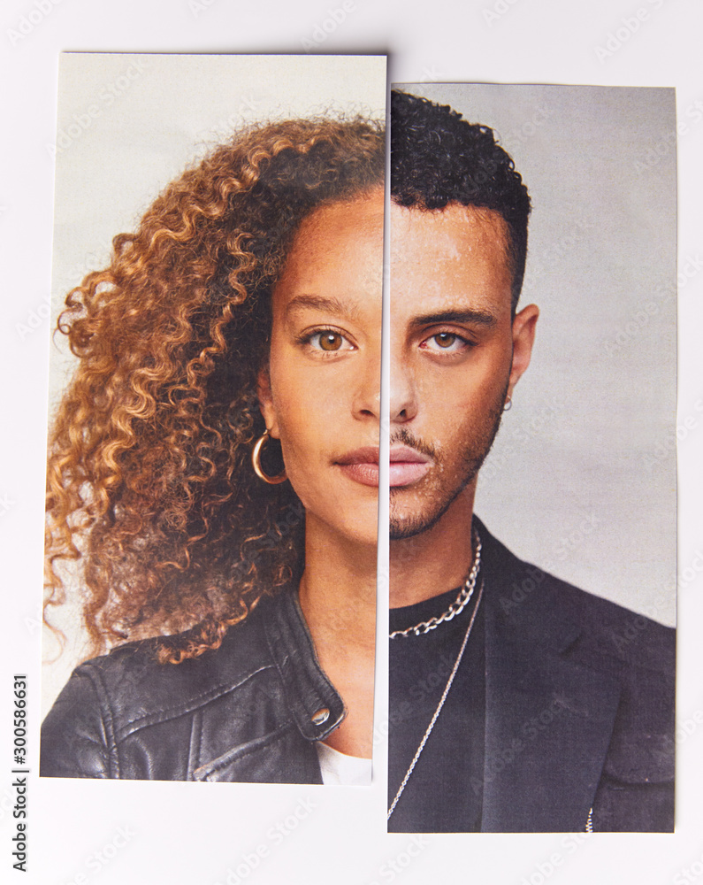 Gender Identity Concept With Composite Image Made From Halved Male And ...