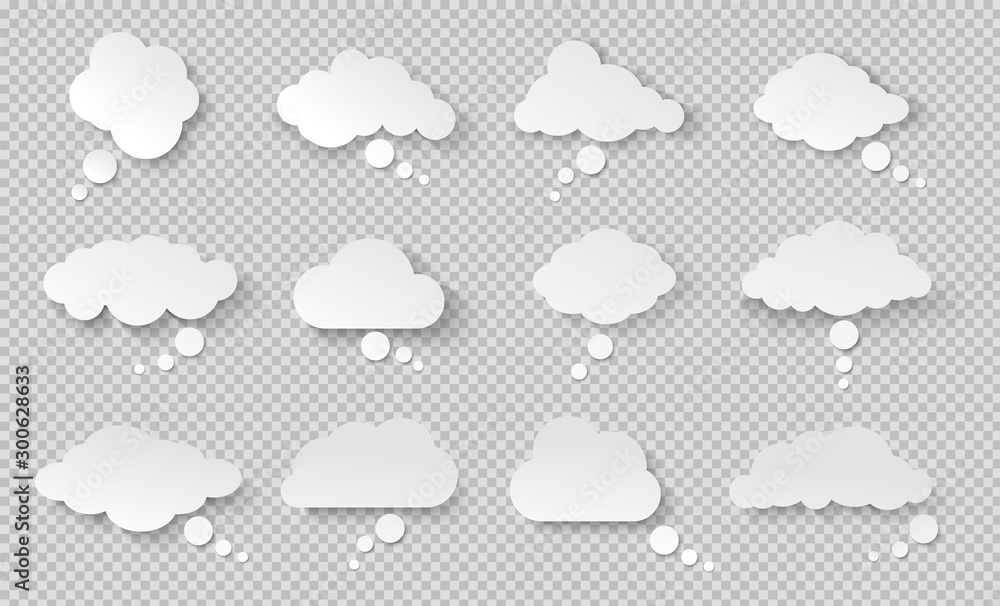 Thought bubble. Think cloud with shadow. White vector speech bubbles ...
