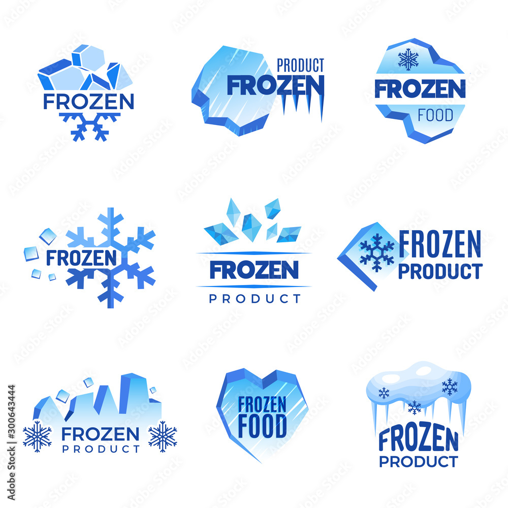 Ice logo. Frozen product abstract badges cold and ice vector symbols ...