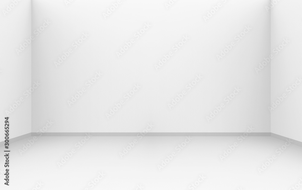 3d rendering. Empty modern simple minimal white corner room box wall ...