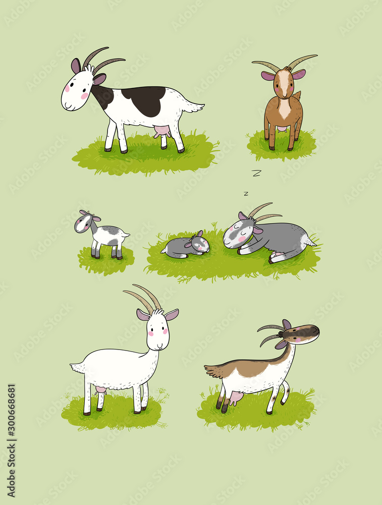 Cute cartoon goat. Farm animals. Different breeds of goats Stock Vector ...